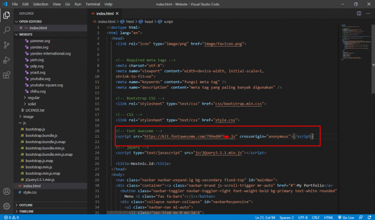 Cara menambahkan icon di Website - Hostnic.id